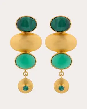 BOHÈME BY VÉRO Onyx & Malachite Istanbul Drop Earrings - Green