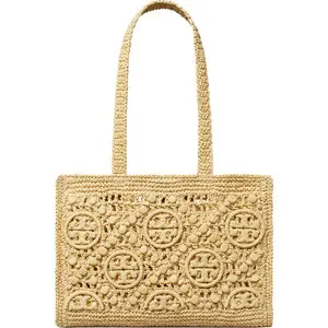Tory Burch T Monogram Crochet Small Tote - Natural