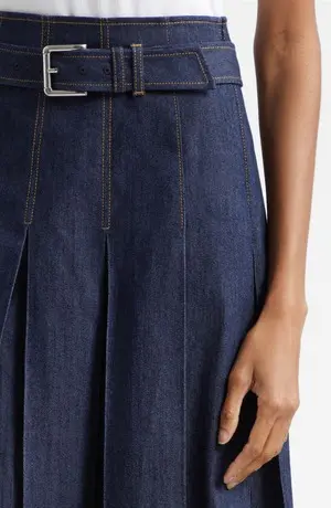 Cinq À Sept Rylee Pleated Belted Denim Midi Skirt