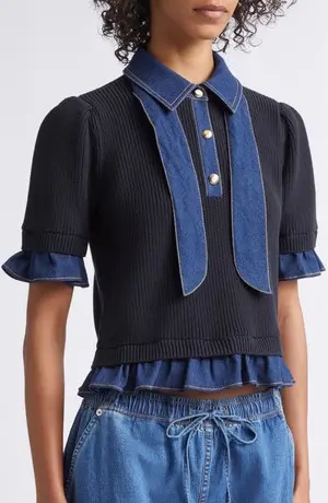 Cinq À Sept Shelly Denim Trim Sweater