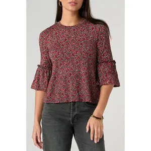 LIVERPOOL Bell Sleeve Top - Red/black Multi