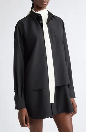 Sacai Long Sleeve Tiered Shirtdress With Bow Detail
