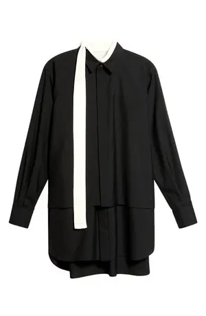 Sacai Long Sleeve Tiered Shirtdress With Bow Detail