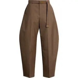 Sacai Silk & Cotton Barrel Leg Trousers - Brown