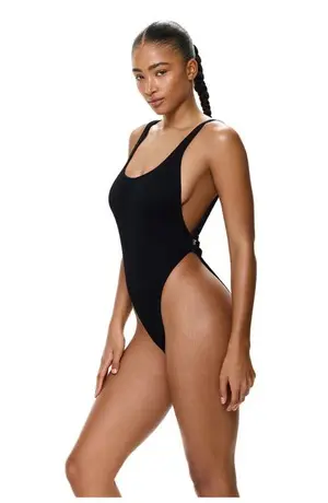 GOTTEX Tubular High Leg Ring Detail One Piece - Black
