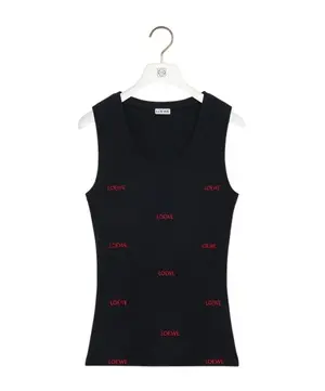 Loewe Logo-embroidered Ribbed-knit Tank Top - Black