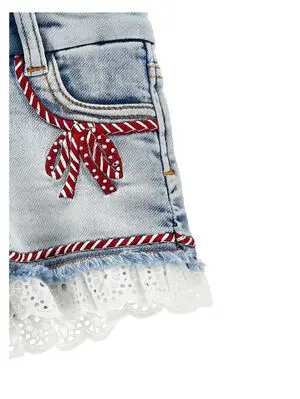 Monnalisa Embroidery And Lace Denim Shorts