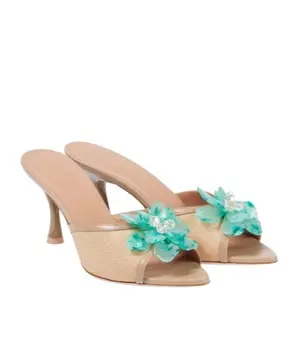 MALONE SOULIERS Cyd 70 Embellished Leather-trimmed Mules - Nude