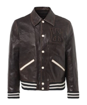 WALES BONNER Prince Leather Varsity Jacket - Black