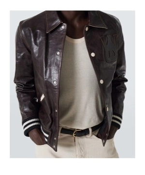 WALES BONNER Prince Leather Varsity Jacket