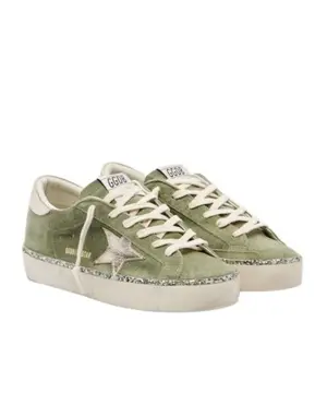 GOLDEN GOOSE Hi Star Glitter-trimmed Suede Sneakers - Nude