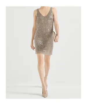 Brunello Cucinelli Embroidery Silk Mini Dress