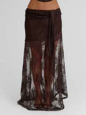 OUTCAST Debbie Maxi Skirt Chocolate Lace - Brown
