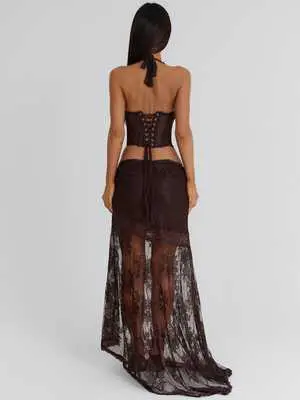 OUTCAST Debbie Maxi Skirt Chocolate Lace - Brown