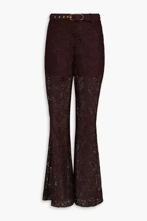 Zimmermann Belted Guipure Lace Flared Pants - Chocolate