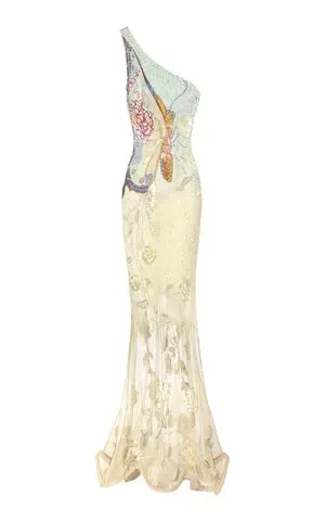 LA FUORI Whispering Wings Tapestry Embellished Tulle Gown