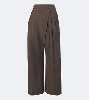 GANNI Striped Pleated Wide-leg Wool Pants - Brown