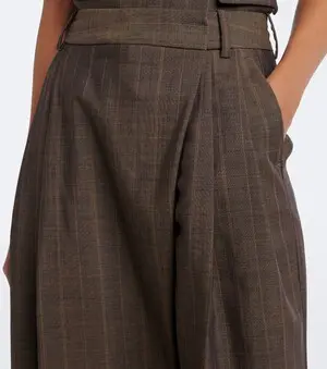GANNI Striped Pleated Wide-leg Wool Pants - Brown
