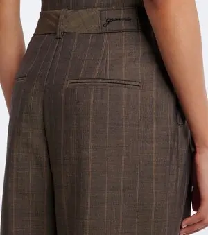 GANNI Striped Pleated Wide-leg Wool Pants - Brown