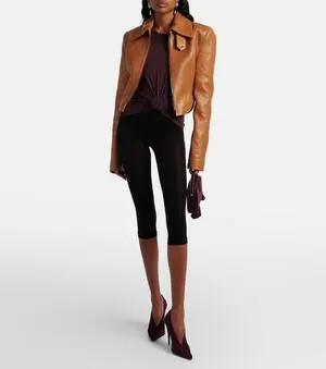 Magda Butrym Leather Bomber Jacket - Beige