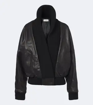 Magda Butrym Leather Shawl Collar Bomber Jacket - Black