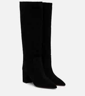 Paris Texas Suede Knee-high Pointed Toe Boots - Black