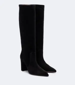 Paris Texas Suede Knee-high Pointed Toe Boots - Black