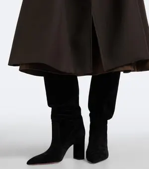 Paris Texas Suede Knee-high Pointed Toe Boots - Black