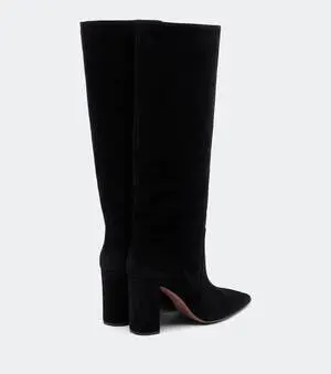 Paris Texas Suede Knee-high Pointed Toe Boots - Black