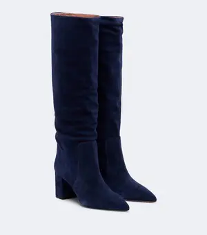 Paris Texas Suede Knee-high Pointed Toe Boots - Blue
