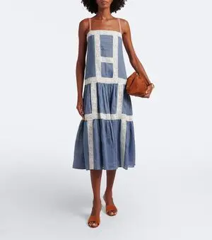 Veronica Beard Mazarine Lace-trimmed Ramie Maxi Dress