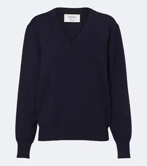 RÓHE Dark Melange Merino Wool Crewneck Sweater - Blue