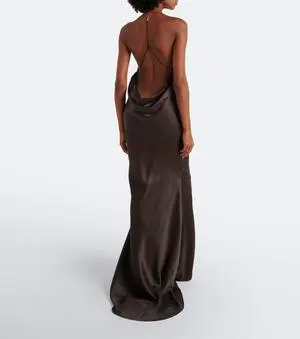 TOM FORD Draped Open-back Silk Gown In Espresso