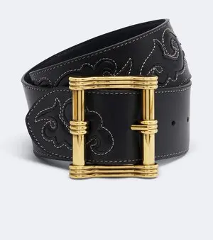 Etro Embroidered Leather Belt - Black