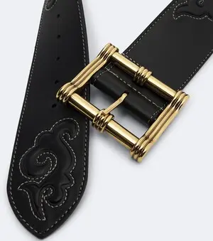 Etro Embroidered Leather Belt - Black