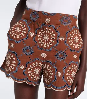 Veronica Beard Allen Broderie Anglaise Linen Shorts - Multicoloured