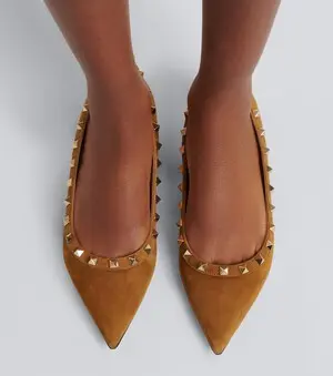 Valentino Garavani Rockstud Suede Ballet Flats