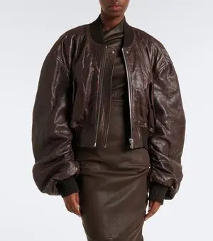 Rick Owens Secchia Leather Bomber Jacket - Brown
