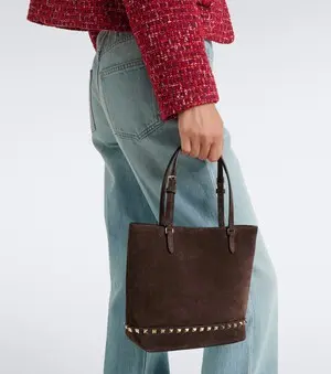 Valentino Garavani Rockstud Small Suede Top-handle Bag