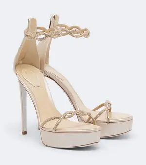 Rene Caovilla Margot Embellished Platform Sandals - Beige