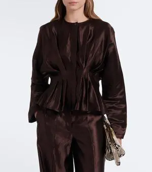 JOSEPH Erin Pleated Linen And Silk Blouse - Brown