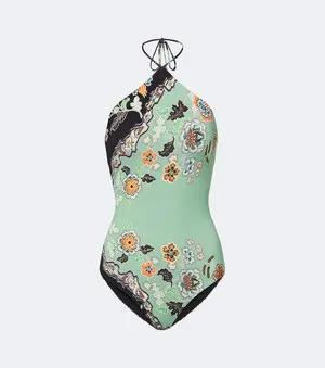 Roberto Cavalli Floral Halterneck One-piece Swimsuit - Green