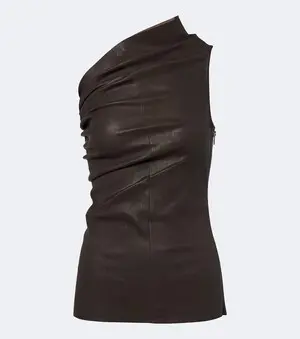 Rick Owens Athena One-shoulder Leather And Cotton Top - Brown