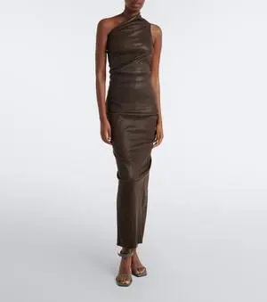 Rick Owens Athena One-shoulder Leather And Cotton Top - Brown