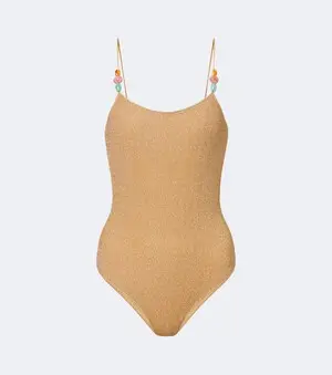 Oseree Lumière Beaded One-piece Swimsuit - Gold