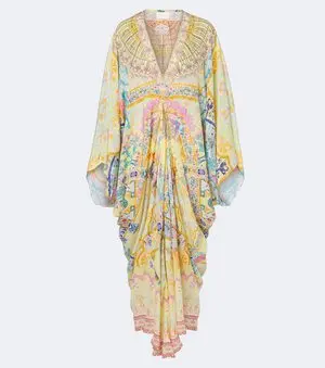 Camilla Embellished Draped Silk Kaftan - Multicoloured