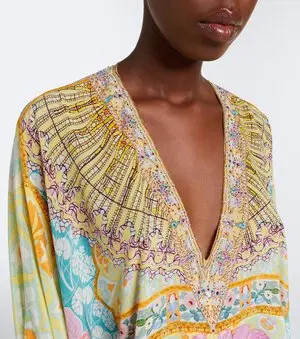 Camilla Embellished Draped Silk Kaftan