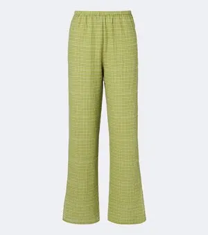 Asceno Loreto Checked Cotton Wide-leg Pants - Green