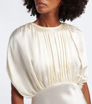 Tove Peta Draped Peplum Silk Satin Top - White