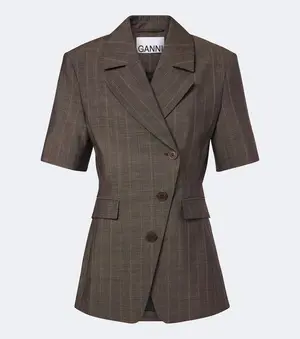 GANNI Striped Wool Blazer - Brown